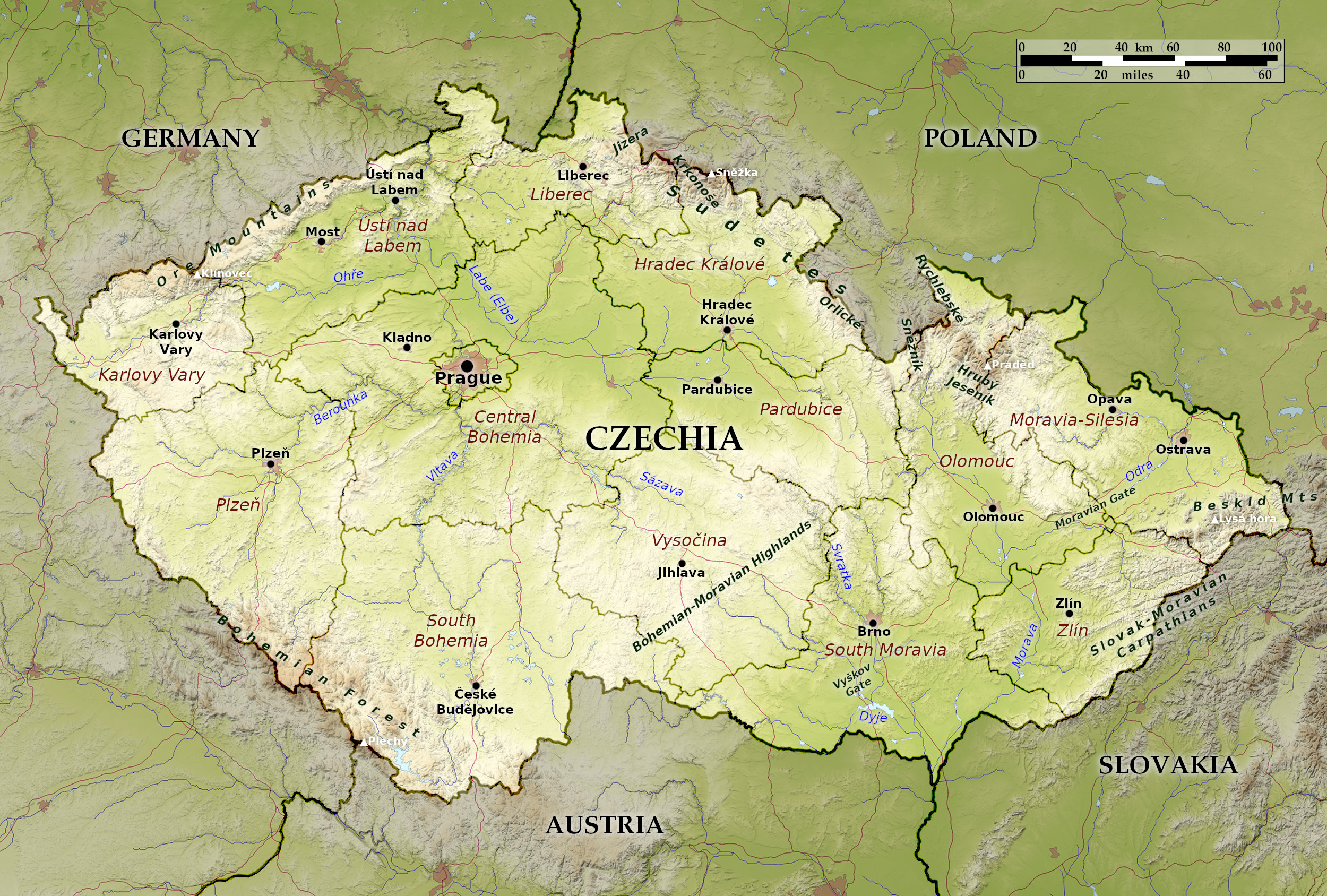 Blue Green Atlas Free Relief Map Of The Czech Republic Blue Green Atlas Free Relief Map Of The Czech Republic