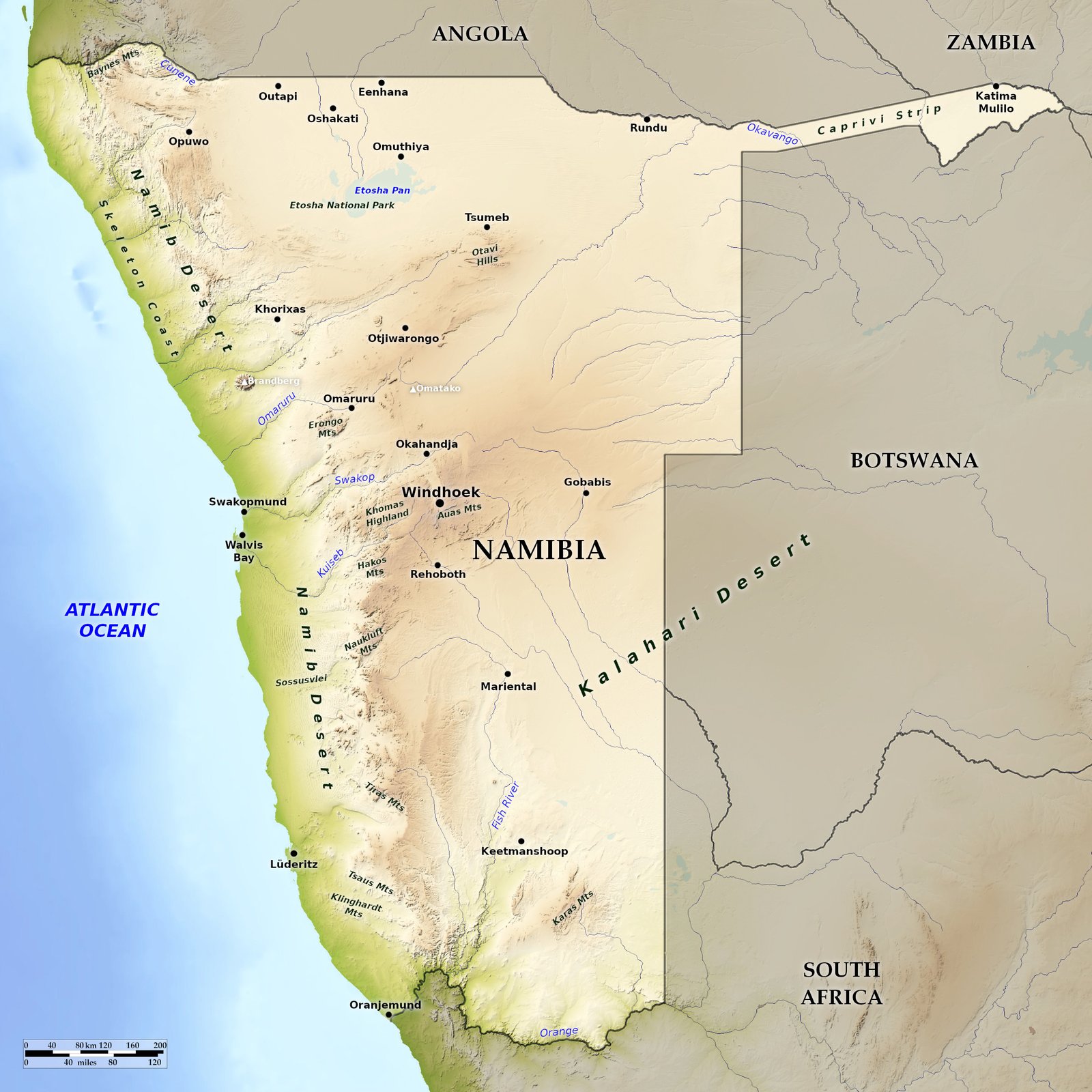 Blue Green Atlas Free Relief Map Of Namibia Blue Green Atlas Free Relief Map Of Namibia